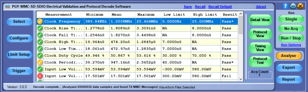 SD/SDIO/eMMC Electrical Validation & Protocol Decode Software