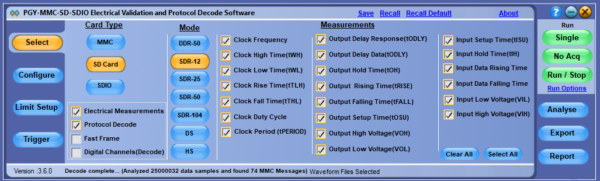 SD/SDIO/eMMC Electrical Validation & Protocol Decode Software