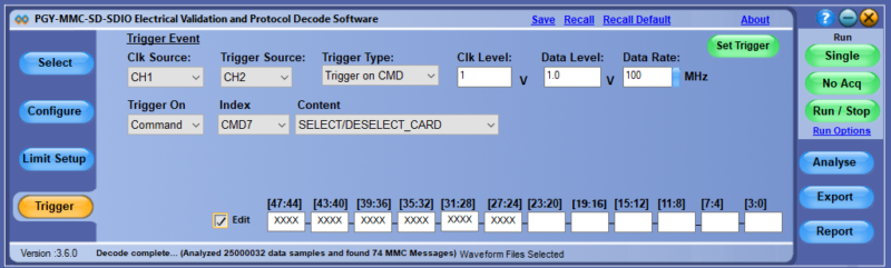 SD/SDIO/eMMC Electrical Validation & Protocol Decode Software